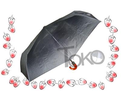 China 3 Folding Auto Open Umbrella , Curved Wooden Handle Compact Automatic Umbrella for sale