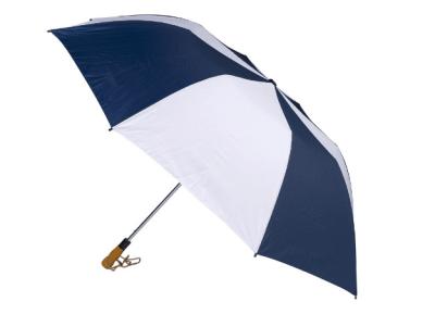 China Blue And White Portable Golf Umbrella Stell Frame Black Plastic Cap 190T Nylon Fabric for sale