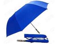 China Light Blue Foldable Golf Umbrella Fibreglass Ribs Bamboo Handle 14mm Steel Shaft for sale