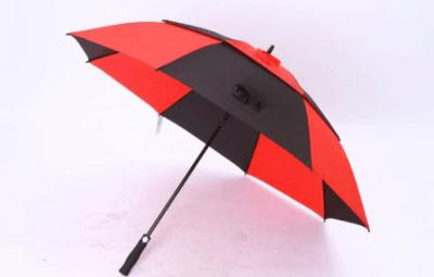 China Red And Black Vented Golf Umbrella Self Fabric Sleeve Fiberglass Shaft / Frame for sale