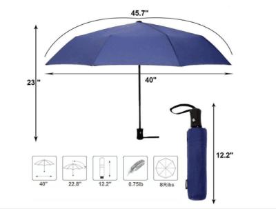 China Ultra Compact Auto Open Close Golf Umbrella 3 Section Metal Frame Black Handle for sale