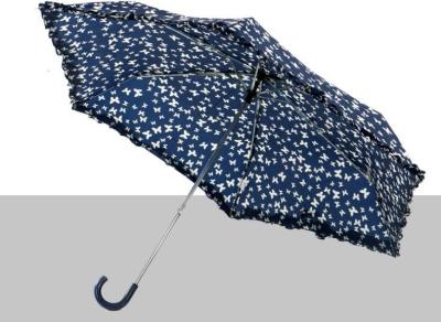 China Flat Compact Sun Protection Umbrella Leather Curved Handle 190T Polyester Fabric for sale