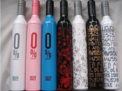 China Promotional Reverse Folding Umbrella Wine Bottle Shape 180T Polyester Pongee Fabric for sale