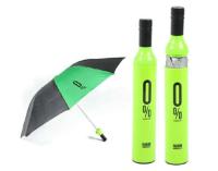 China Green Wine Bottle Shaped Foldable Umbrella 35cm Folded Length Strong Steel Frame for sale