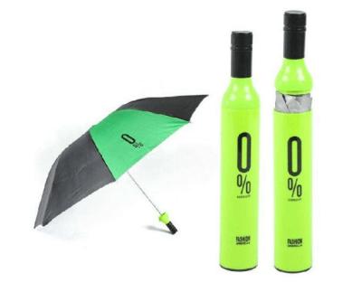 China Green Wine Bottle Shaped Foldable Umbrella 35cm Folded Length Strong Steel Frame for sale