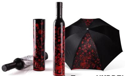 China Black Wine Bottle Shaped Umbrella , Weather Resistant Umbrellas Manual Open for sale