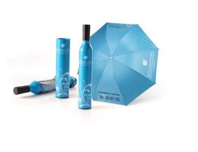 China Black Tips Bottle Shaped Umbrella , Sky Blue No Drip Rain Umbrella Customized Logo for sale