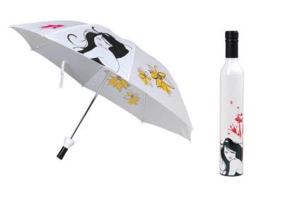 China 3 Folding Bottle Shaped Umbrella , White Compact Umbrella 190T Nylon Fabric for sale