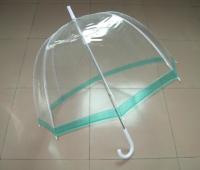 China Dome Shaped See Through Umbrella Green Edge White Plastic Tip High Density Fabric for sale