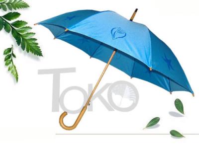 China Blue Mens Umbrella Wooden Handle 8 Ribs Wooden Straight Shaft Water Repellent for sale