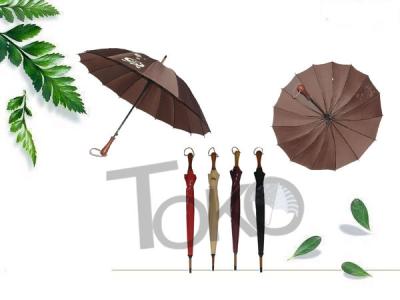 China Wooden Unbreakable Walking Stick Umbrella Auto Open 190T Polyester Fabric for sale