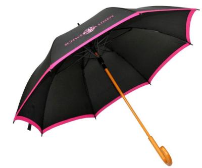 China Ladies Wooden Handle Umbrella , Fold Away Umbrella With Curved Wooden Handle for sale