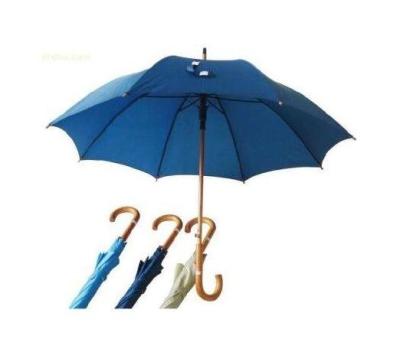 China Hook Handle Navy Blue Umbrella Wooden Handle Metal Frame With Fibreglass Ribs for sale