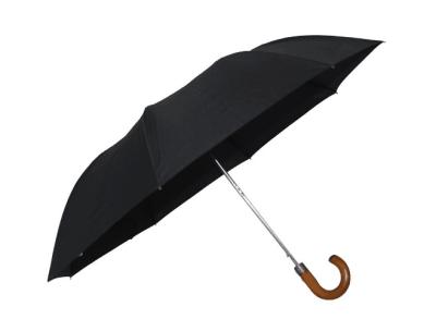 China Auto Open Close Wooden Handle Umbrella 3 Folding Black Color Strong Frame for sale
