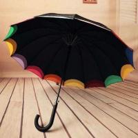 China Double Canopy Bright Multi Colored Umbrella Hook Plastic Handle Black Metal Frame for sale