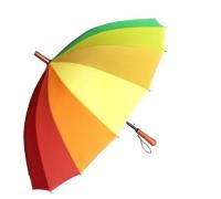 China Wooden Handle Rainbow Coloured Umbrella Durable Fabric 14 Ribs 105cm Length for sale