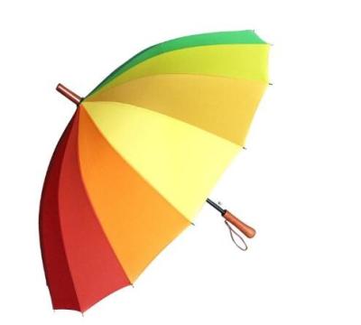 China Wooden Handle Rainbow Coloured Umbrella Durable Fabric 14 Ribs 105cm Length for sale