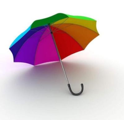 China Auto Open Rainbow Coloured Umbrella Hook Plastic Handle Pongee 190T Fabric for sale