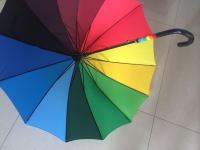 China Solid Stick Multi Coloured Umbrella Curved Leather Handle Pongee 190T Fabric for sale