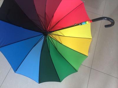 China Solid Stick Multi Coloured Umbrella Curved Leather Handle Pongee 190T Fabric for sale