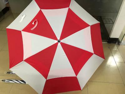 China Double Layer Vented Golf Umbrella , Storm Proof Sturdy Umbrellas Red / White Color for sale