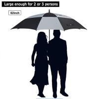 China 62 inch oversized Travel Square Golf Double Layer Air Vent Umbrella Windproof Large Straight Handle for men and women for sale