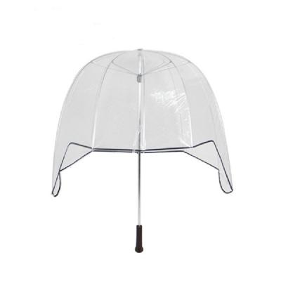 China 30 Inch Helmet Clear Dome See Through Umbrella Straight Wooden Handle for sale