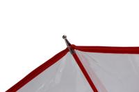 China Dome Shape Red Edges Clear Plastic See Through Umbrellas With Self Metal Top for sale