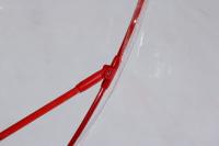 China Dome Shape Red Edges Clear Plastic See Through Umbrellas With Self Metal Top for sale