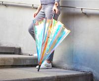 China Beautiful Gradient Color Changing See Through Umbrella Shiny Rainbow Flashing Reflective for sale