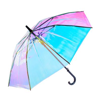 China Beautiful Gradient Color Changing See Through Umbrella Shiny Rainbow Flashing Reflective for sale