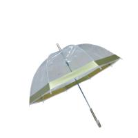 China Cute Full Coverage Clear Bubble Umbrella Pink Trim White Hook Handle Plastic Cap for sale