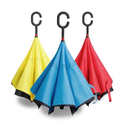 China Fiber Handle Double Layer Manual Open Umbrella Daisy Flower Reverse Car Umbrella for sale