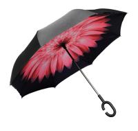 China Fiber Handle Double Layer Manual Open Umbrella Daisy Flower Reverse Car Umbrella for sale