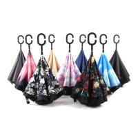 China Fiber Handle Double Layer Manual Open Umbrella Daisy Flower Reverse Car Umbrella for sale