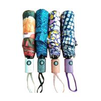 China Custom Printing Auto Open Close Umbrella , Three Fold Umbrella In Blue Color for sale