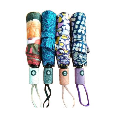 China Custom Printing Auto Open Close Umbrella , Three Fold Umbrella In Blue Color for sale