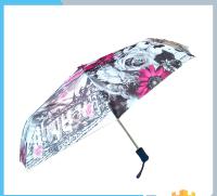 China Wind Resistant 3 Fold Advertising Auto Open Umbrella Black Metal Frame for sale