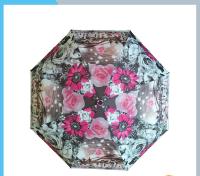 China Wind Resistant 3 Fold Advertising Auto Open Umbrella Black Metal Frame for sale