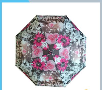 China Wind Resistant 3 Fold Advertising Auto Open Umbrella Black Metal Frame for sale