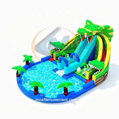 China High-Quality Dinosaur Inflatable Slide Pool Park Combo – Crocodile Water Slide with Pool for Commercial Use for sale