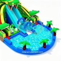 China High-Quality Dinosaur Inflatable Slide Pool Park Combo – Crocodile Water Slide with Pool for Commercial Use for sale