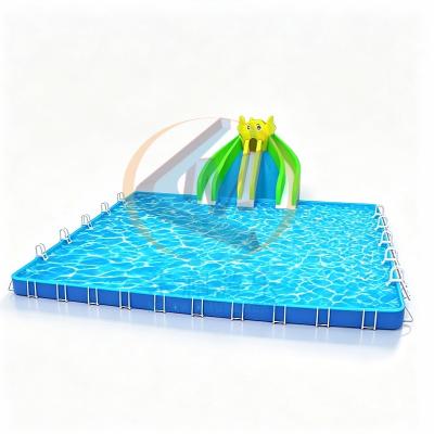 China CE Certified Inflatable Water Park Combo – Metal Frame Pool with Giant Inflatable Slide for Commercial & Private Use for sale