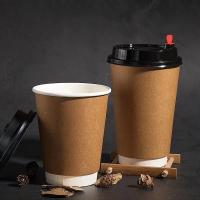 China Plain Design 22oz Paper Cups Double Layer Brown Corrugated Paper Cup for sale