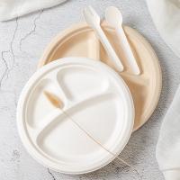 China Round  Biodegradable Bagasse Plate 3 Grid for sale