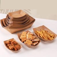 China Custom Size Disposable Brown Paper Boat Tray for Fruits and Kraft Food Box Container for Sushi and Craft Use for sale