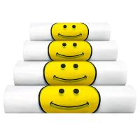 China Customizable PE Shopping Bag T Shirt Grocery Bags With Cheerful Smiley Face Design for sale