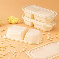 China 500ml natural 2-grid corn starch food storage container can carry a lunch box for sale