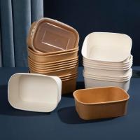 China Waterproof disposable biodegradable Kraft Food Grade Paper Customized Printing Square Rectangular bowls with lid for sale