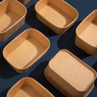 China Waterproof disposable biodegradable Kraft Food Grade Paper Customized Printing Square Rectangular bowls with lid for sale